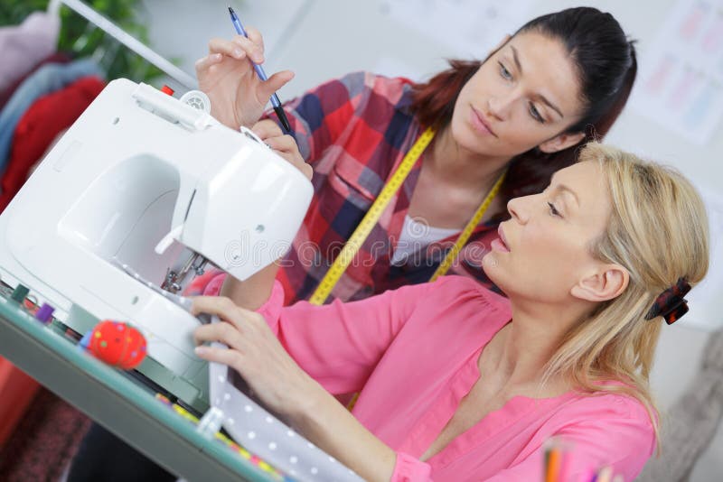 Two Women in Sewing Workshop Stock Image - Image of machine, lesson ...