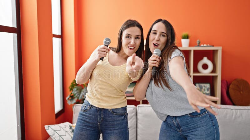 Two Women Singing Song and Dancing at Home Stock Image - Image of smile ...