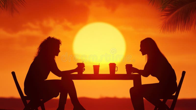 Two Women Sitting at a Table with Drinks and Food, AI Stock Photo ...
