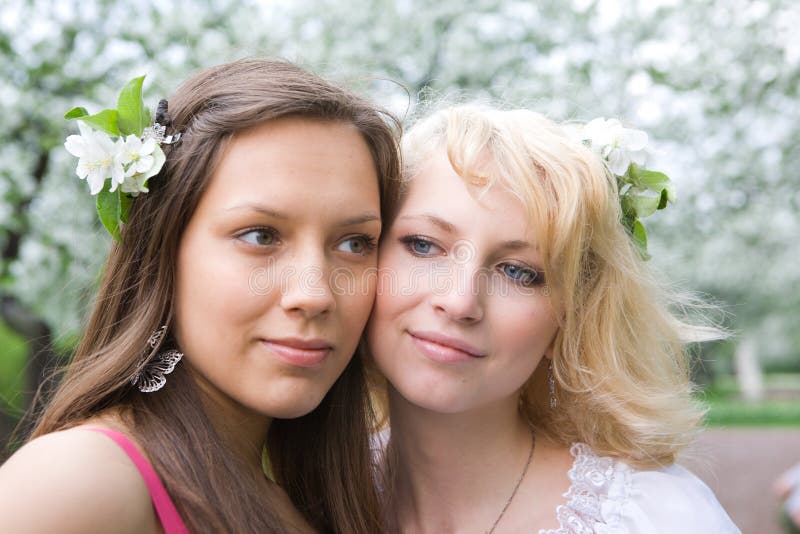 Two women at spring stock image. Image of sunny, blonde - 13810667