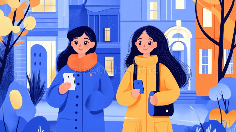 Two Women Standing in a Park Holding Cell Phones, AI Stock Image ...