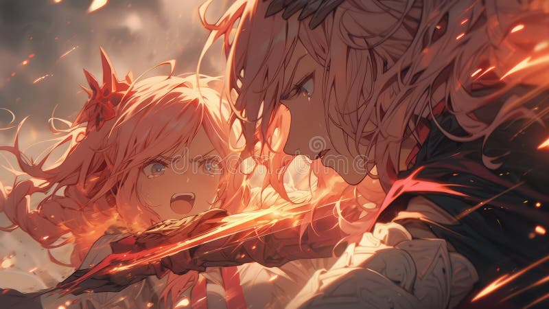 Two Women Sword Fighting - Generative AI Stock Illustration ...