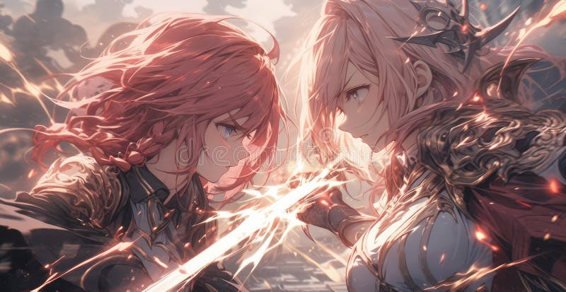 Two Women Sword Fighting - Generative AI Stock Illustration ...