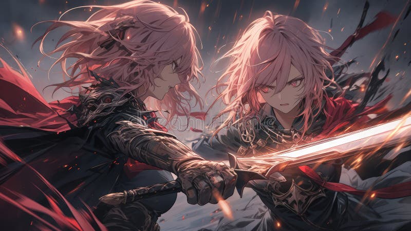 Two Women Sword Fighting - Generative AI Stock Illustration ...