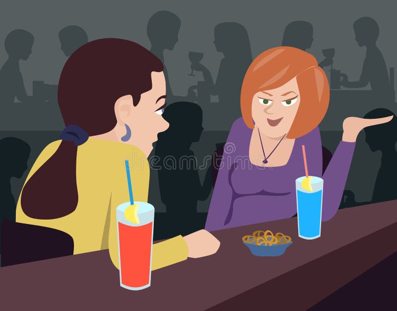 Two Women Talking at Bar Counter Stock Vector - Illustration of ...