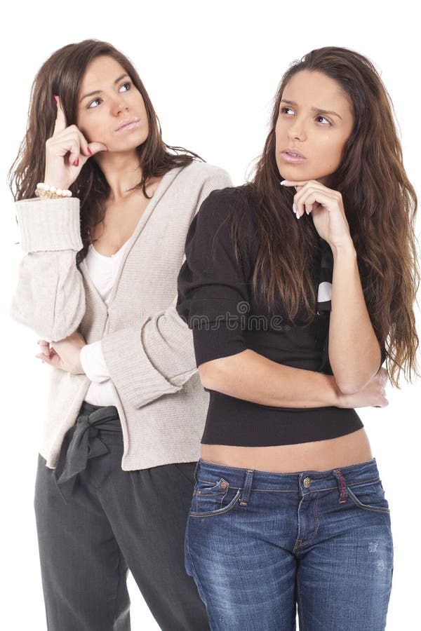Two women thinking stock photo. Image of action, clothes - 17718624