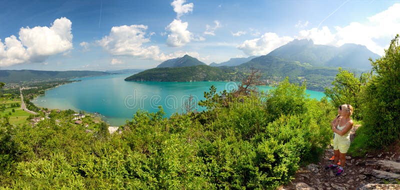 Two Women Watching View of Lake Annecy Stock Image - Image of boat ...