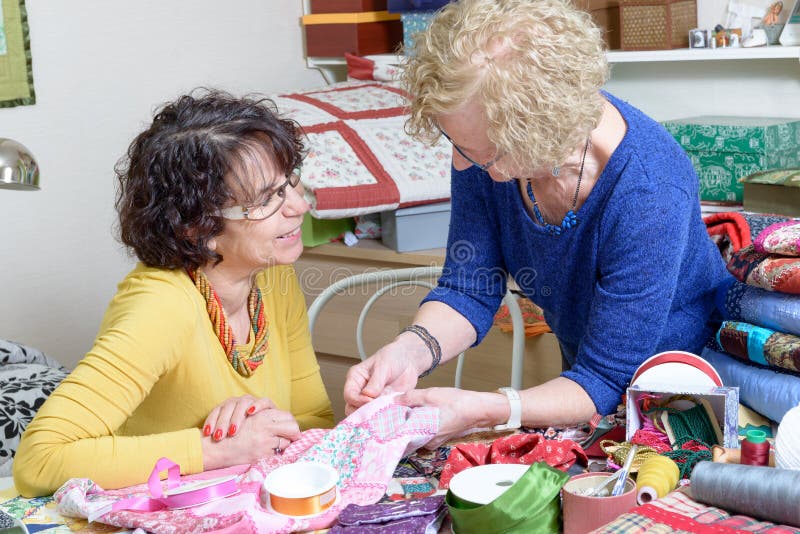 Two Women Working on Their Patchwork Stock Image - Image of decoration ...