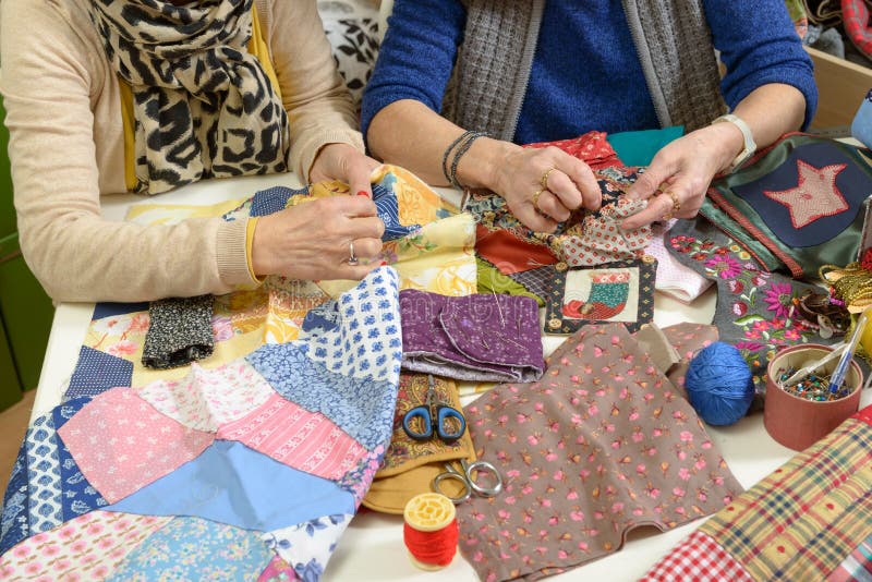 Two Women Working on Their Quilting Stock Image - Image of women, design: 52113551
