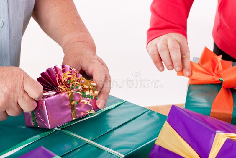 Two Women Wrap or Unpack Gifts Stock Photo - Image of christmas, gift ...