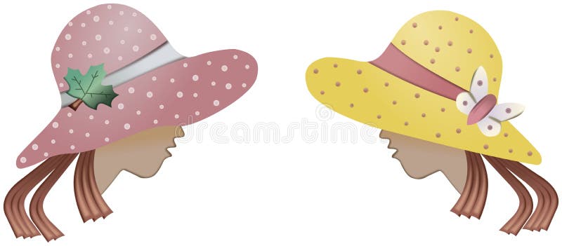Two womens with hats stock illustration. Illustration of drawing - 34319561