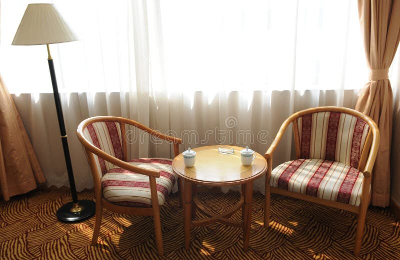 Two Wood Back Rest Chairs by Window Stock Image - Image of back ...