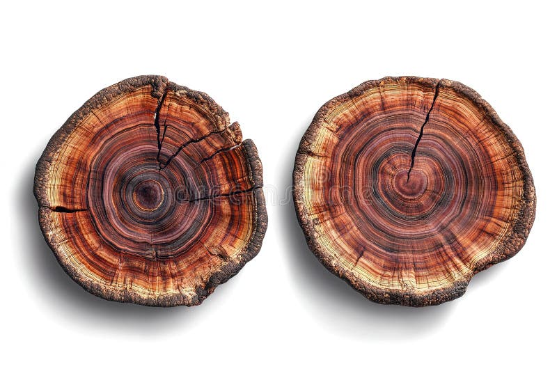 Two Wood Cross Sections Isolated, Tree Rings Visible, Detailed Texture ...