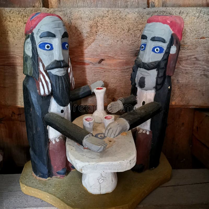 Two Wood Figures Drinking Together Editorial Stock Photo - Image of ...