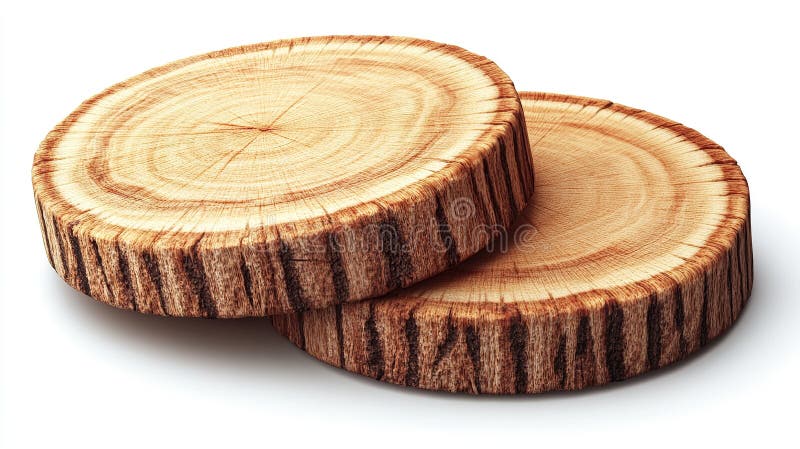 Two Wood Slices on White Background, Rustic Texture, Natural Craft ...