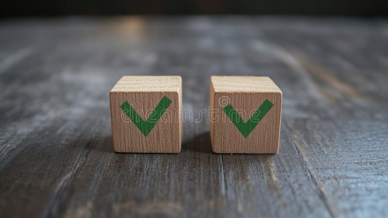 Two Wooden Blocks with Checkmarks Stock Image - Image of setting, block ...