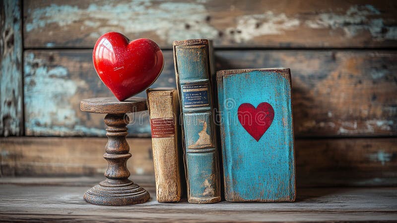 Two Wooden Blocks, Each Adorned with a Red Heart, Stacked Vertically ...