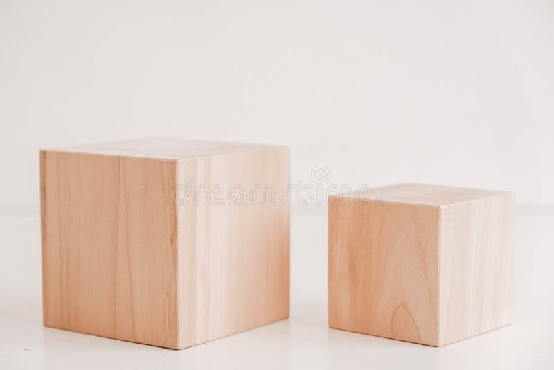 Two Wooden Blocks from Natural Wood on a White Background. Copy, Empty ...