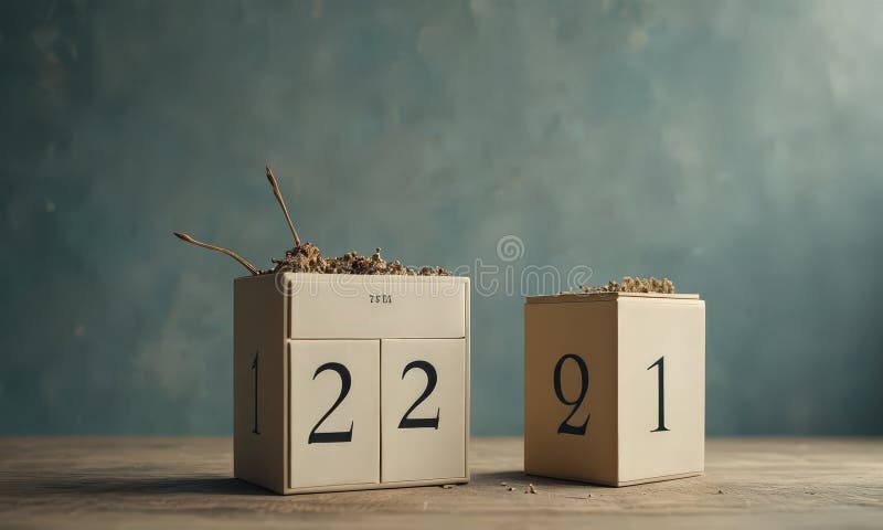 Two Wooden Blocks, Numbered 22 and 91, are Arranged on Wooden Surface ...