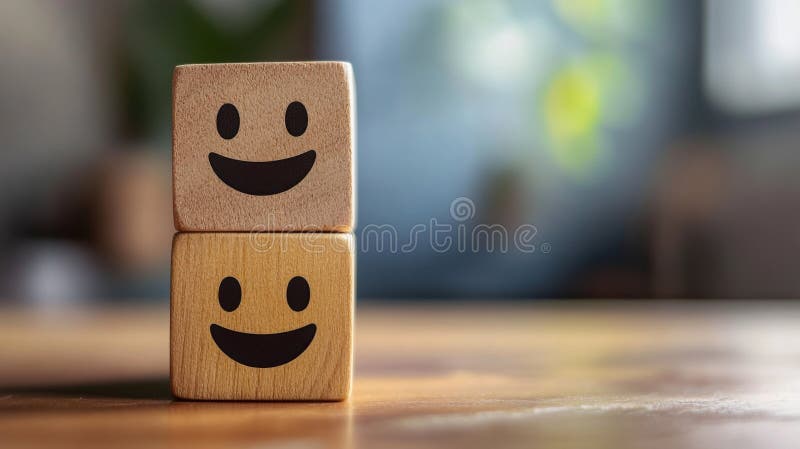 Two Wooden Blocks with Smiling Faces Displayed on a Table Stock ...