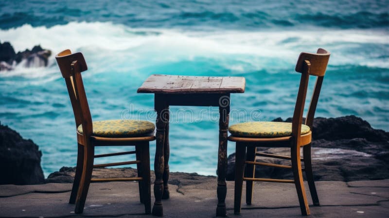 Two Wooden Chairs Sitting Next To a Wooden Table, AI Stock Image ...