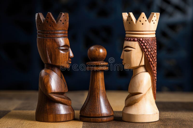 Two Wooden Chess Pieces - a King and a Queen - Standing Side by Side ...