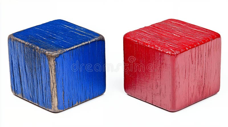 Two Wooden Cubes Blue and Red Painted Blocks Isolated on White ...