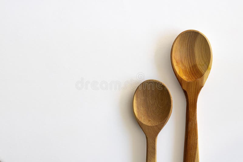 Two Wooden Empty Spoon on White Background, Horizontal with Copy Space ...