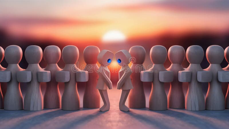 Two Wooden Figures Facing Each Other at Sunset, High Quality Image ...