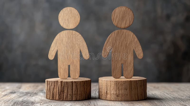Two Wooden Figures on a Stump, Representation of Balance, Partnership ...