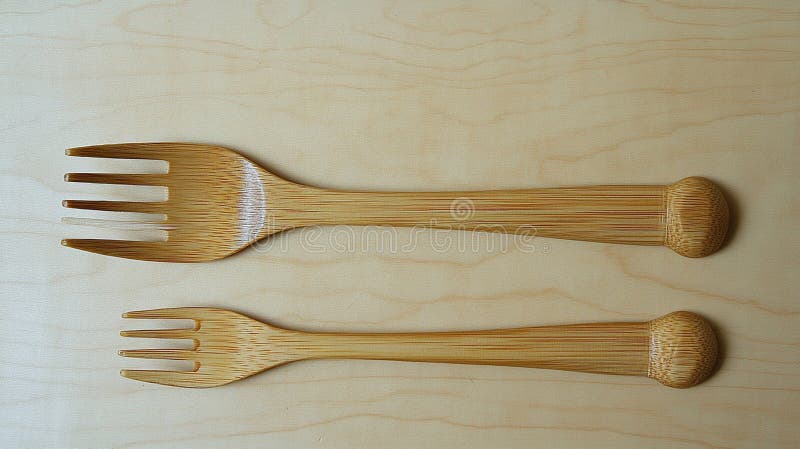 Two Wooden Forks of Different Sizes Lying on a Light Wooden Surface in ...