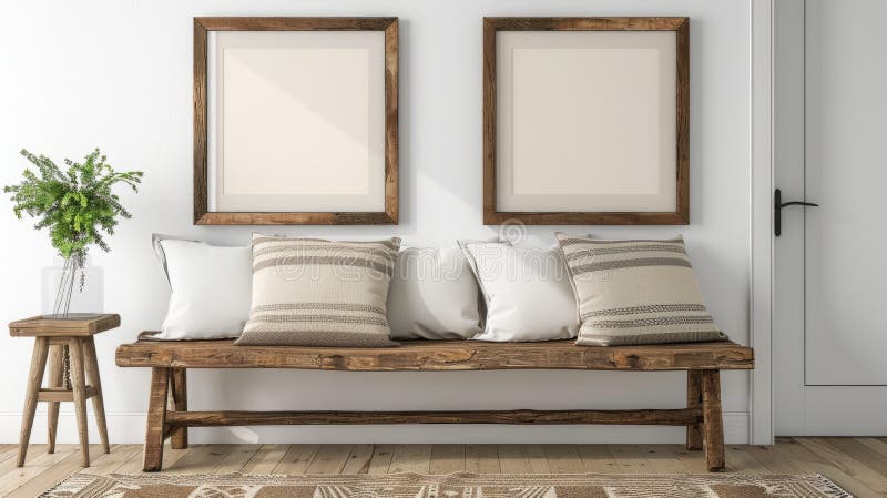 Two Wooden Frames Hanging Above Bench Stock Image - Image of generated ...