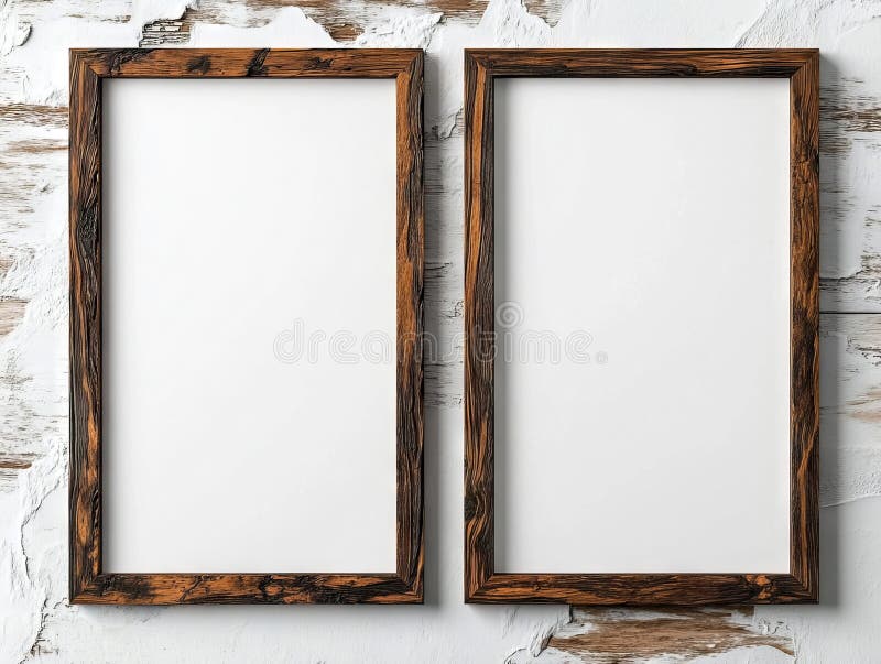 Two Wooden Frames Hanging on a White Brick Wall Stock Image - Image of ...