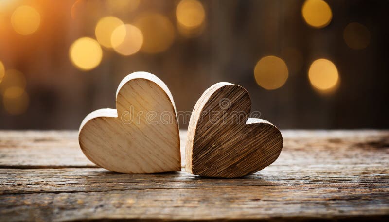 Two Wooden Hearts on a Rustic Table Stock Illustration - Illustration ...