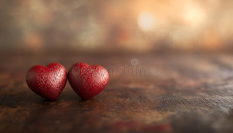 Two Wooden Hearts on Rustic Table with Sunlight Stock Photo - Image of ...