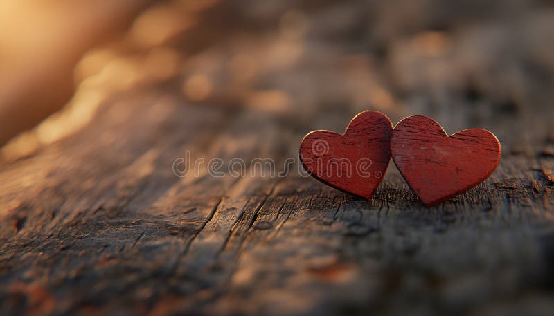 Two Wooden Hearts on Rustic Table with Sunlight Stock Image - Image of ...