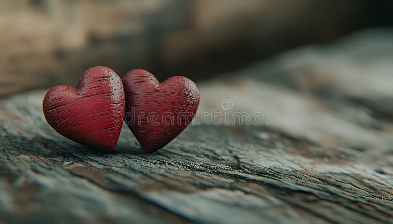Two Wooden Hearts on Rustic Table with Sunlight Stock Image - Image of ...