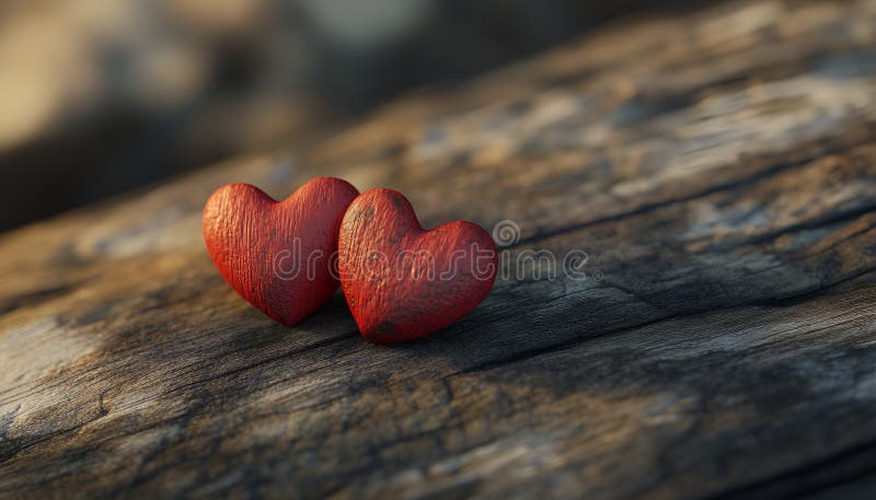 Two Wooden Hearts on Rustic Table with Sunlight Stock Image - Image of ...