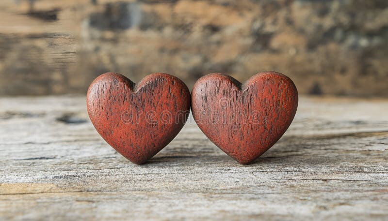 Two Wooden Hearts on Rustic Table with Sunlight Stock Photo - Image of ...