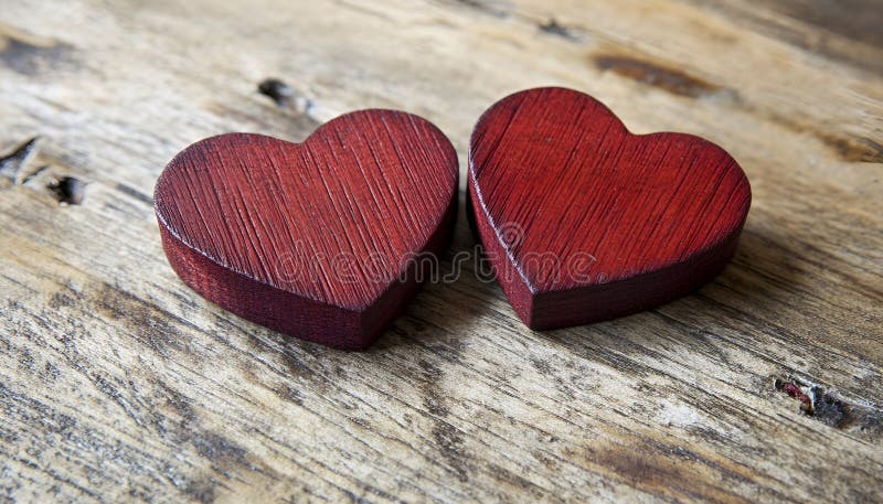 Two Wooden Hearts on Rustic Table with Sunlight Stock Image - Image of ...