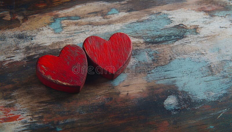Two Wooden Hearts on Rustic Table with Sunlight Stock Image - Image of ...