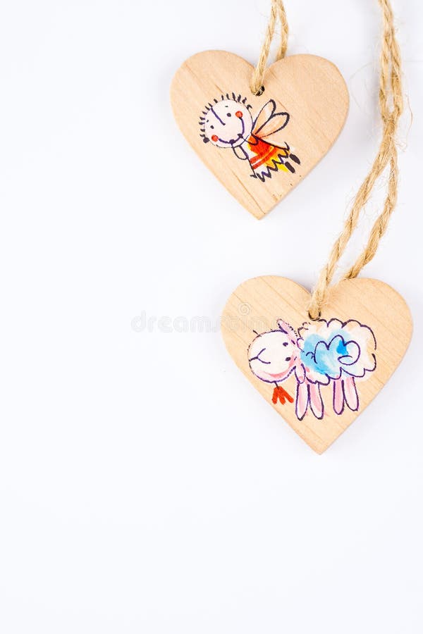 Two Wooden Hearts on String Forming Christmas Pattern Stock Image ...