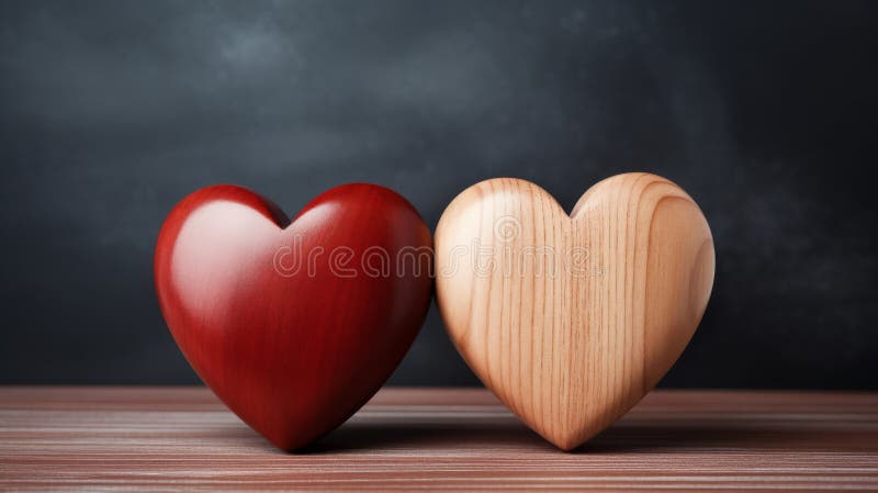 Two Wooden Hearts on Wooden Table Stock Image - Image of wooden ...