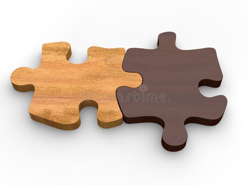 Two Wooden Jigsaw Pieces Put Together Stock Illustration - Illustration ...