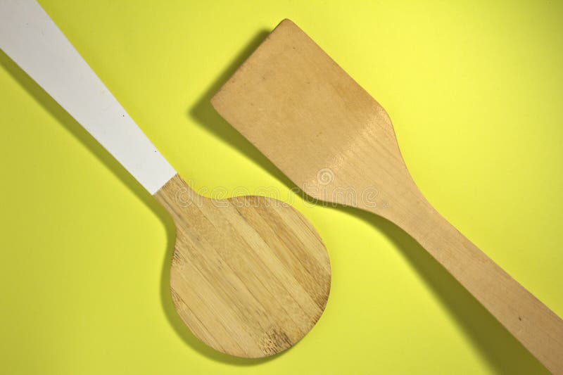 Two Wooden Kitchen Spatulas. Top View Stock Photo - Image of texture ...