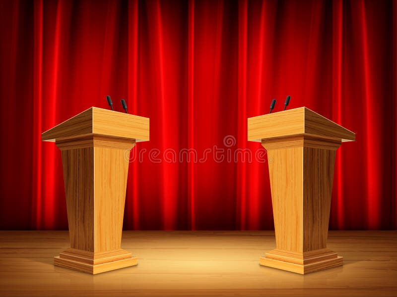 Two Wooden Podium and Red Curtain. Stock Vector - Illustration of ...