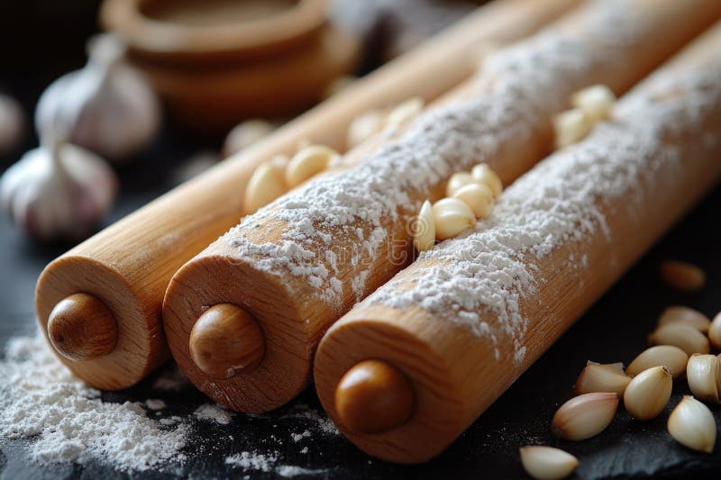 Two Wooden Rolling Pins Resting on a Flat Surface, Ideal for Use in the ...