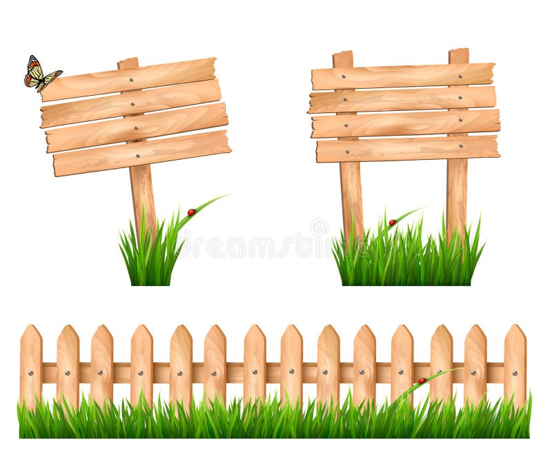 Two Wooden Signs and a Fence with Grass. Stock Vector - Illustration of ...