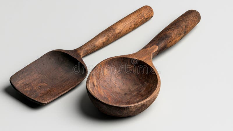 Two Wooden Spoons with Worn Handles and Slightly Different Shapes ...