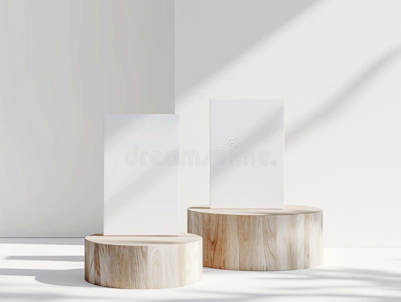Two Wooden Stools in a White Room with a White Wall Stock Illustration ...